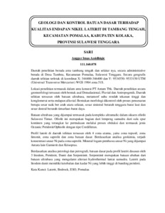 GEOLOGI DAN KONTROL BATUAN DASAR TERHADAP KUALITAS ENDAPAN NIKEL LATERIT DI TAMBANG TENGAH ...